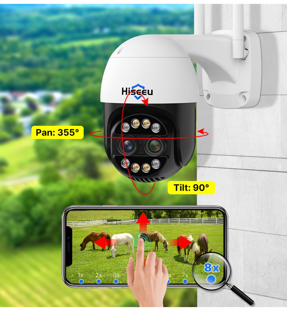 Hiseeu 4K 8MP Wireless Security Camera, Dual Lens, 8X Zoom, 2-Way Audio ...
