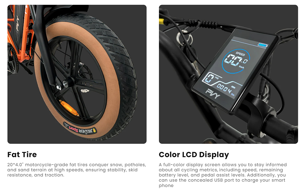 Mountain Electric Bike PVY X20, 1000W Motor, 48V 30Ah Battery, 20*4.0 ...